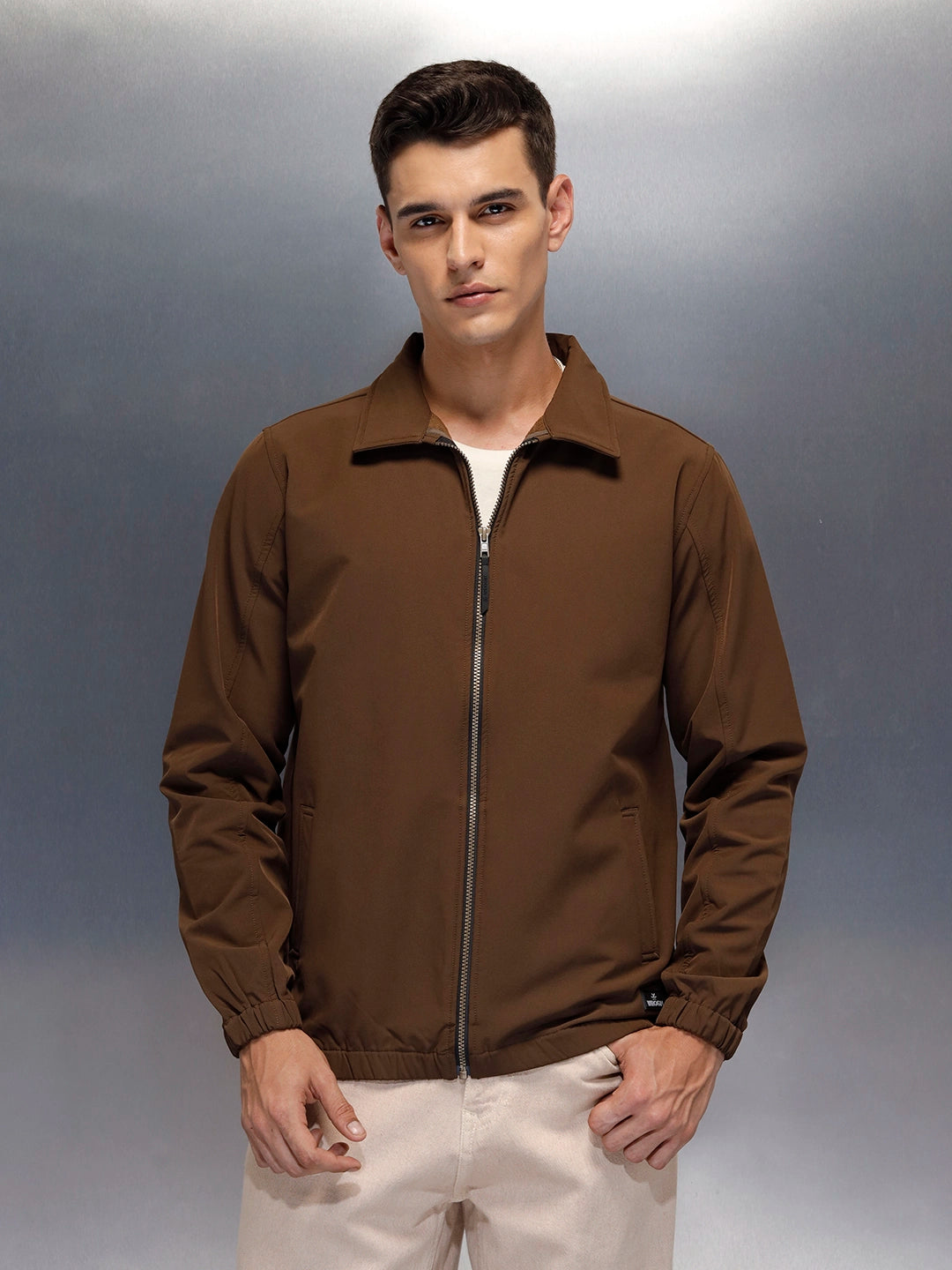 Men's Regular Fit Zip-up Jacket | Brown – Wrogn