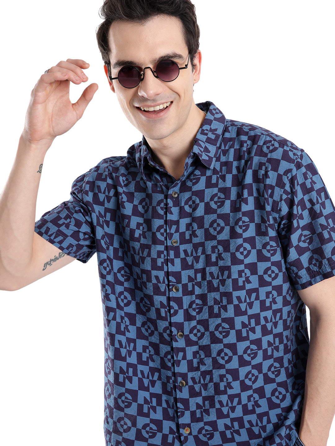 Navy Abstract AOP Shirt – Wrogn