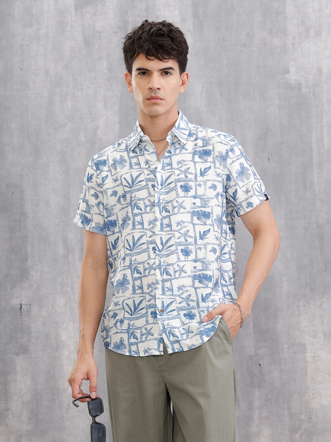 Fluid Viscose Nylon Shirt With Watercolour Inspired Aop | Blue – Wrogn