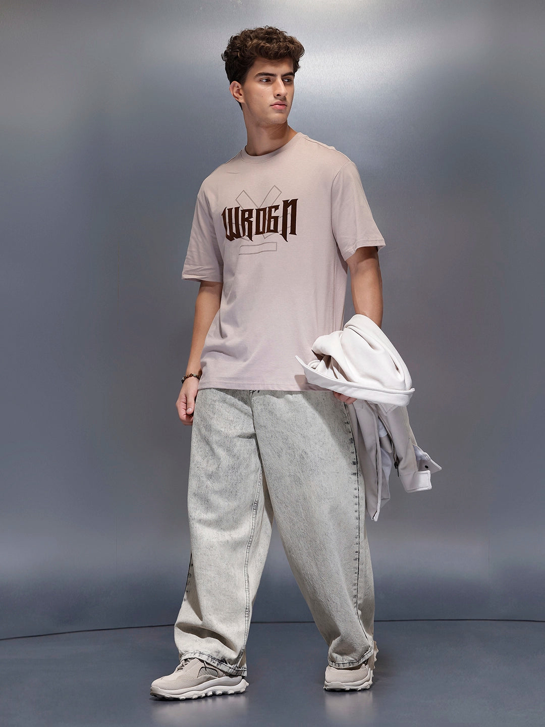 Classic Flock Printed Crew Neck T-Shirt | Beige – Wrogn