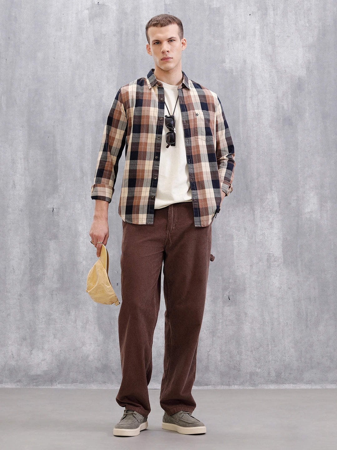 Micro Cord Checked Shirt | Brown – Wrogn