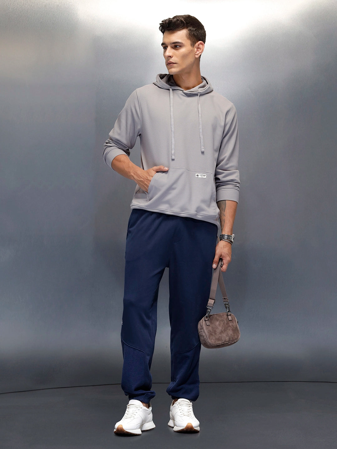 Men's casual straight fit printed knitted jogger | Navy Blue – Wrogn