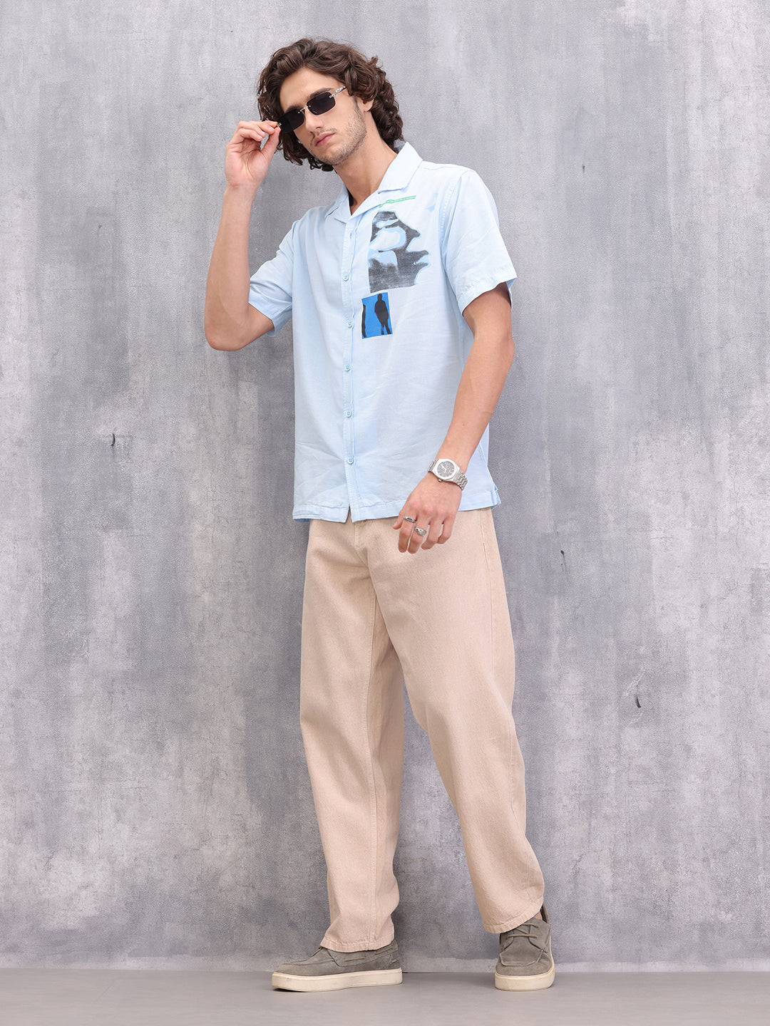 Placement Printed Resort Collar Shirt | Blue – Wrogn