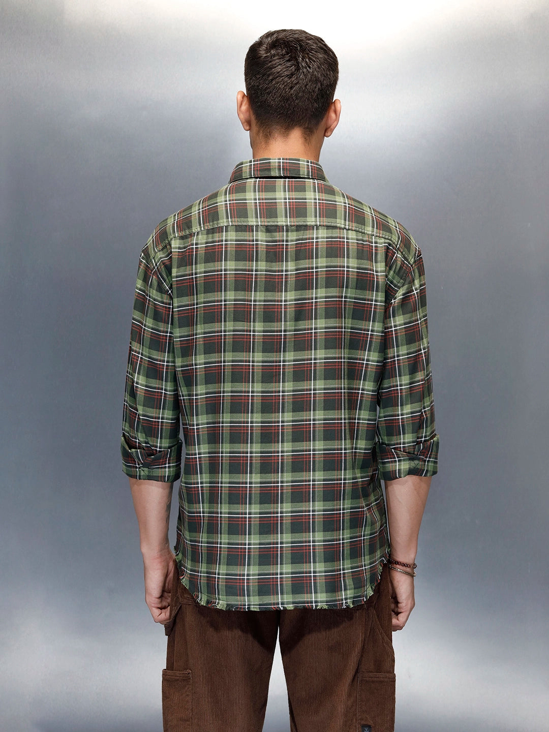 Men's Casual Oversized Fit Checkered Pattern Shirt | Green – Wrogn
