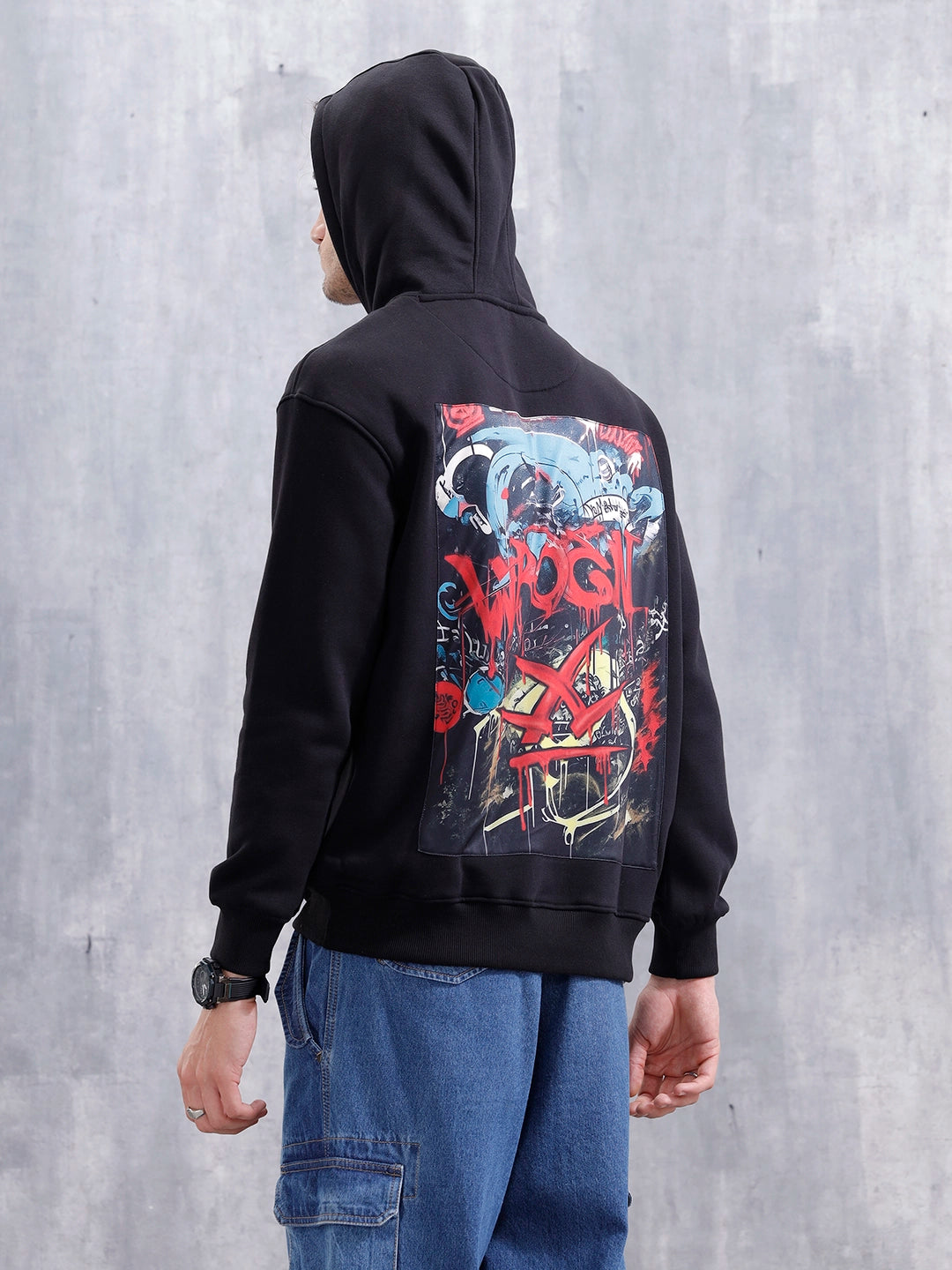 Graffiti Patch Oversized Brushed Fleece Hoodie | Black – Wrogn