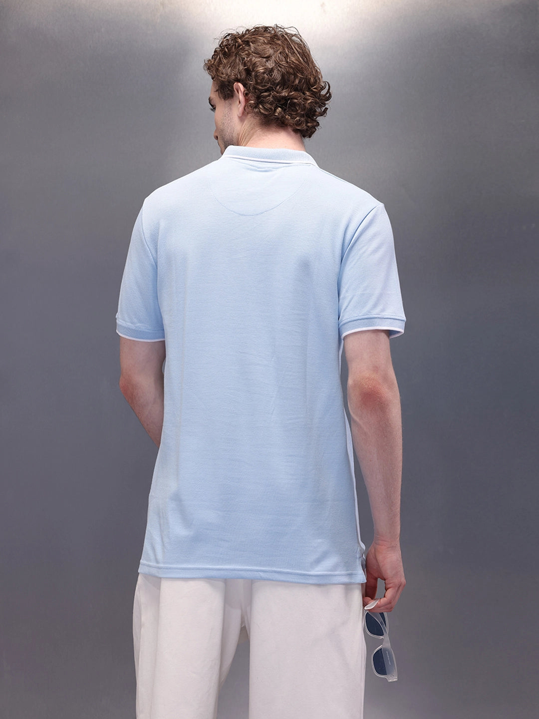 Solid Blue Logo Embroidered Polo T-Shirt – Wrogn