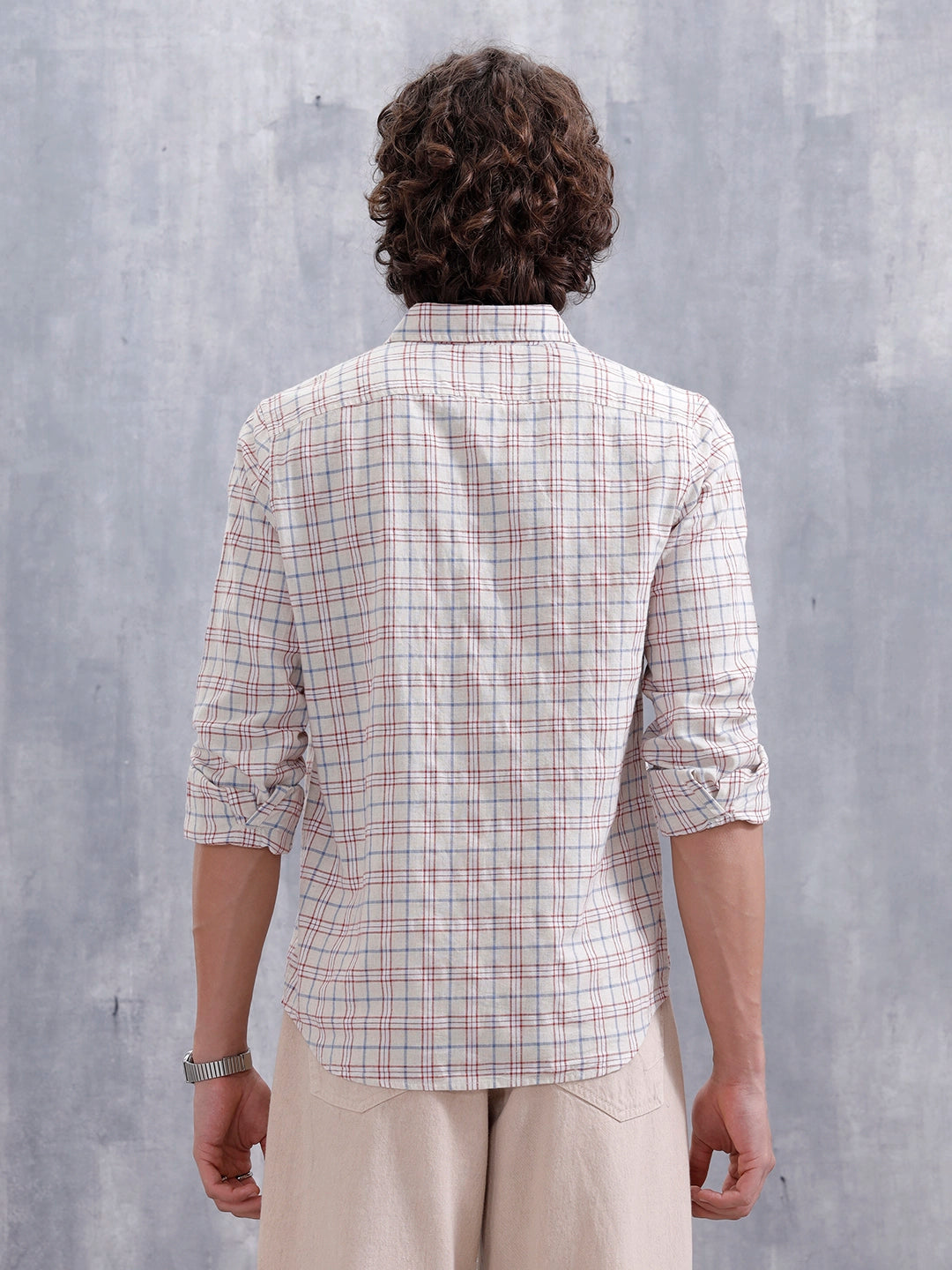 Men’s Slim Fit Checkered Pattern Shirt | Maroon – Wrogn