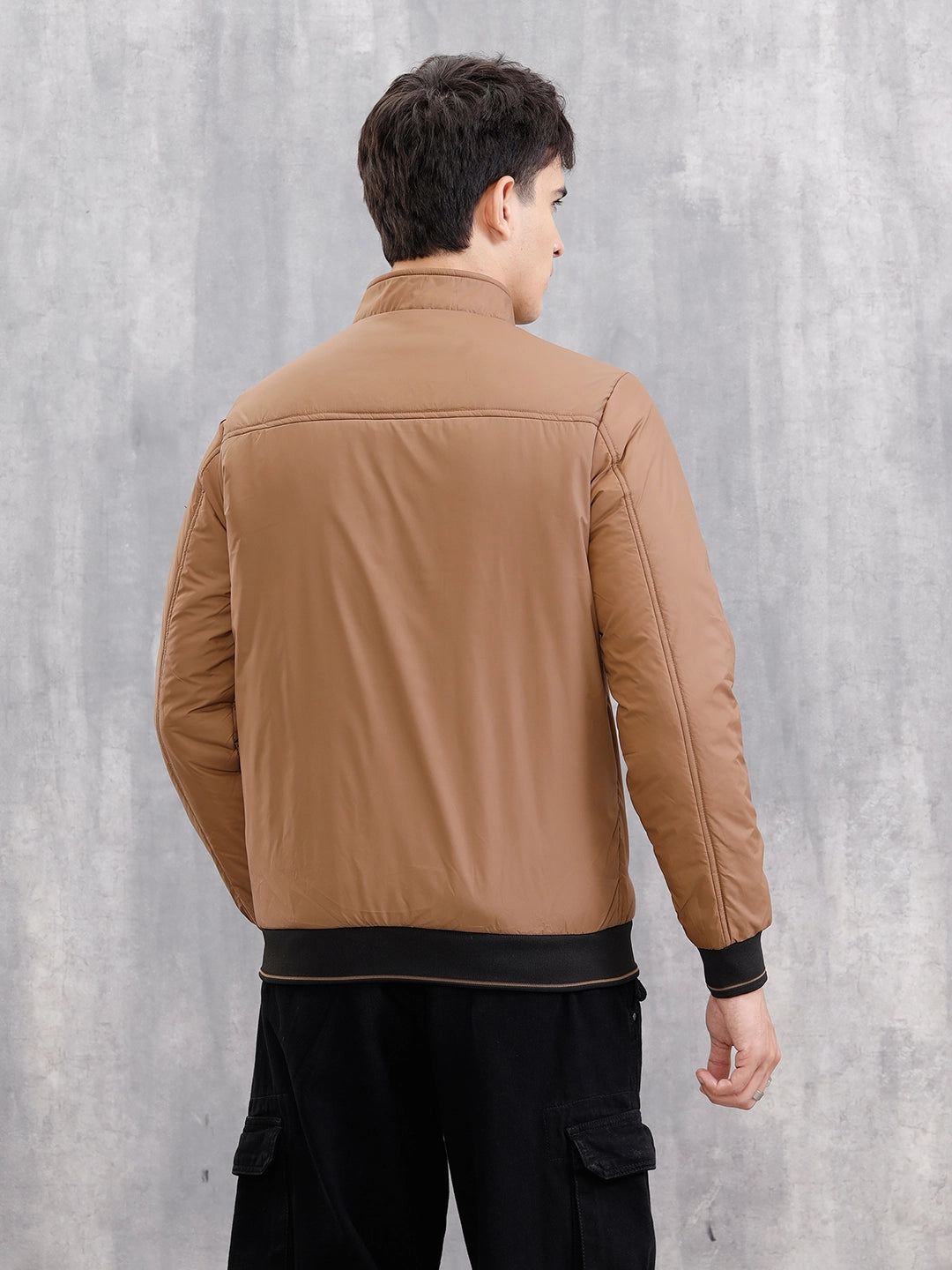 Regular Fit High Neck Jacket With Contrast Detail | Brown – Wrogn