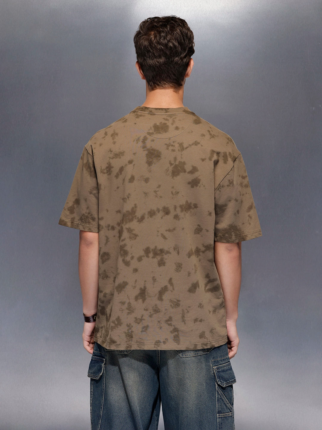 Washed effect tshirt with chest print | Olive – Wrogn