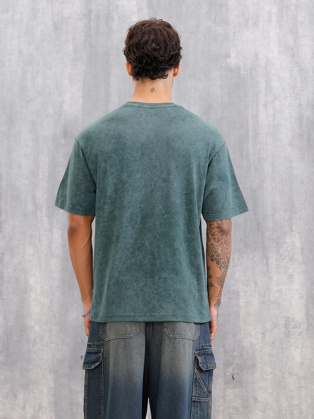 Acid Wash Oversized Fit T-shirt With Embroidery | Dark Green – Wrogn