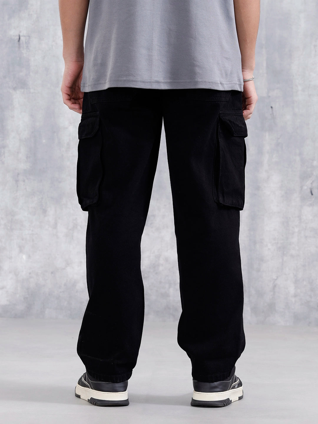 Loose Fit Workwear Trousers With Patch Pockets & Hammer Loop | Black ...