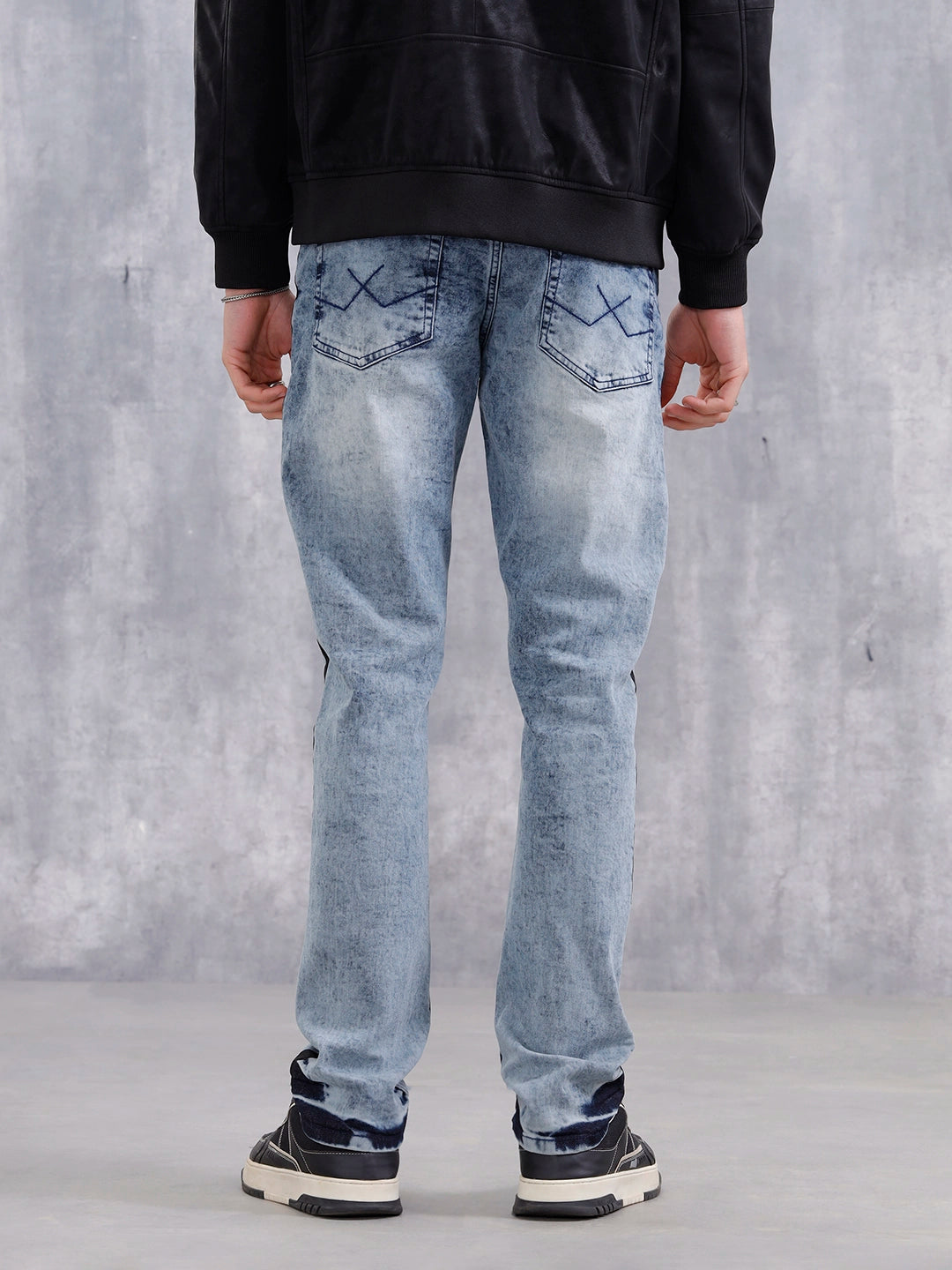 Straight Fit Statement Side Seam Print Jeans | Med Stone – Wrogn