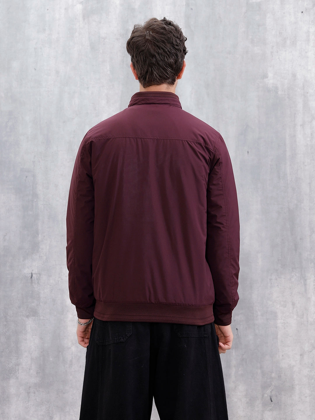 Men's Solid Casual Bomber Jacket | Maroon – Wrogn