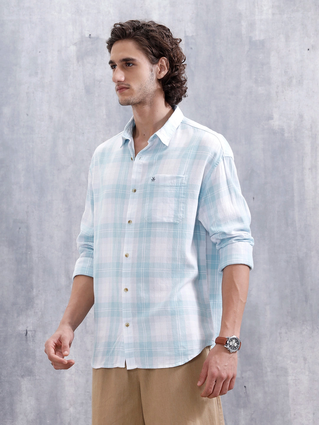 Men’S Boxy Fit Checkered Pattern Shirt | White – Wrogn