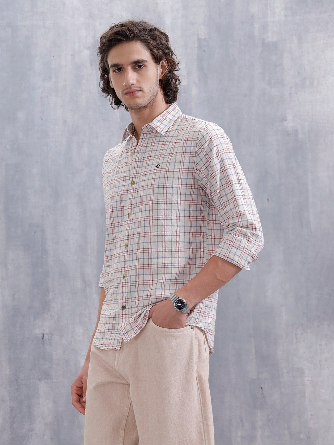 Men’s Slim Fit Checkered Pattern Shirt | Maroon – Wrogn