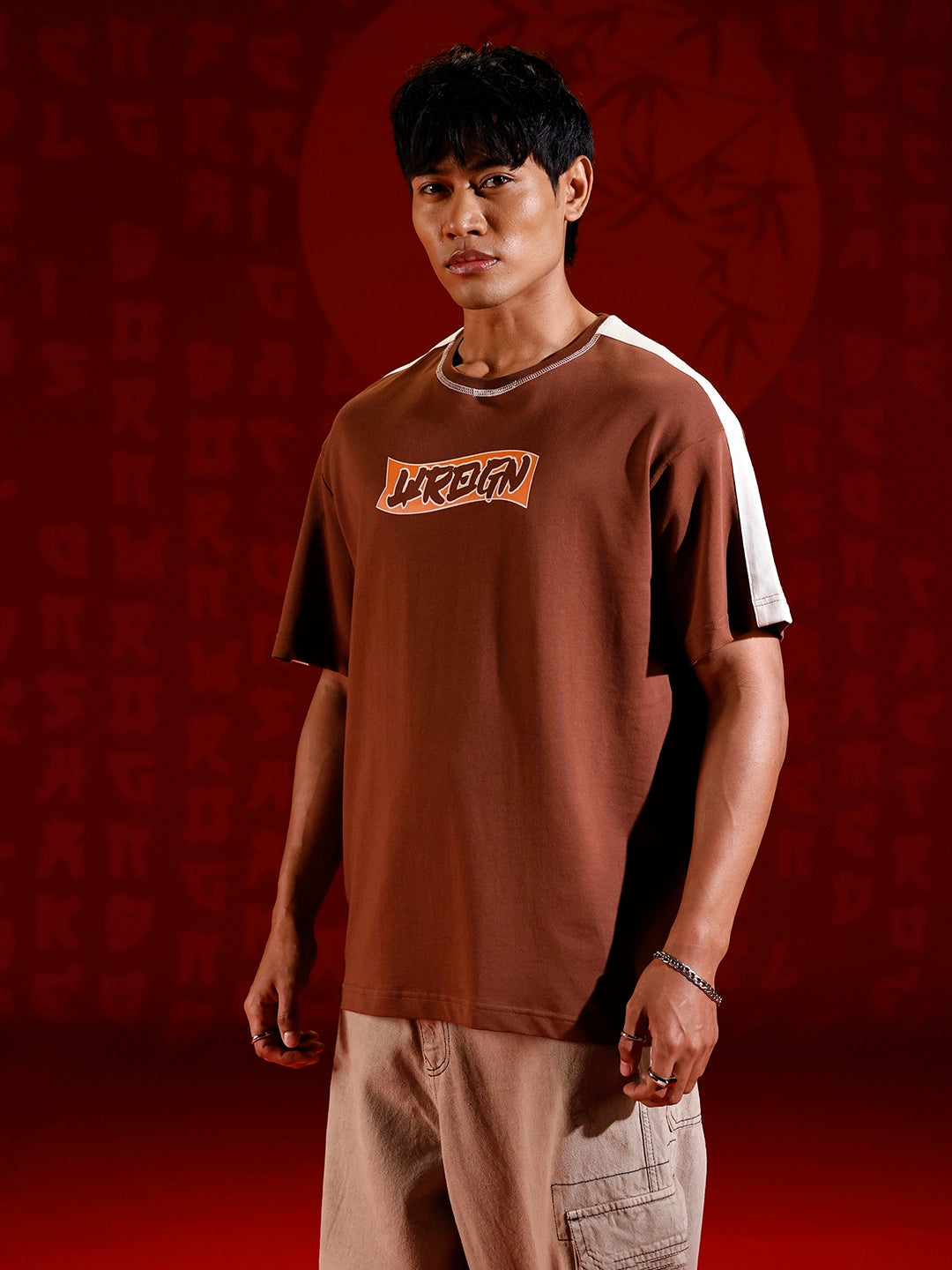 Oversize chest print T-shirt with contrast shoulder and Stitch detail ...