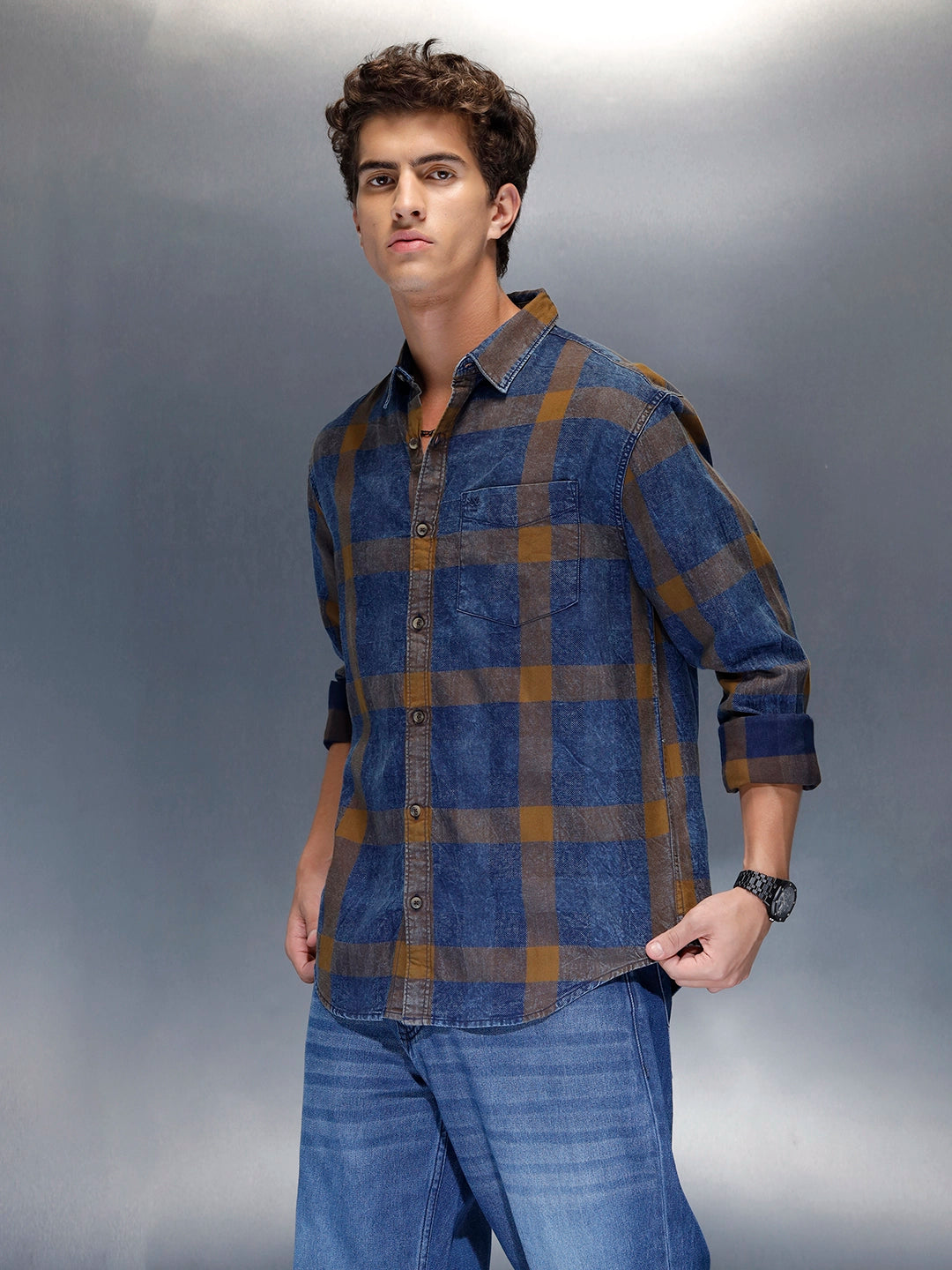 Men's casual regular fit checkered pattern shirt | Brown – Wrogn