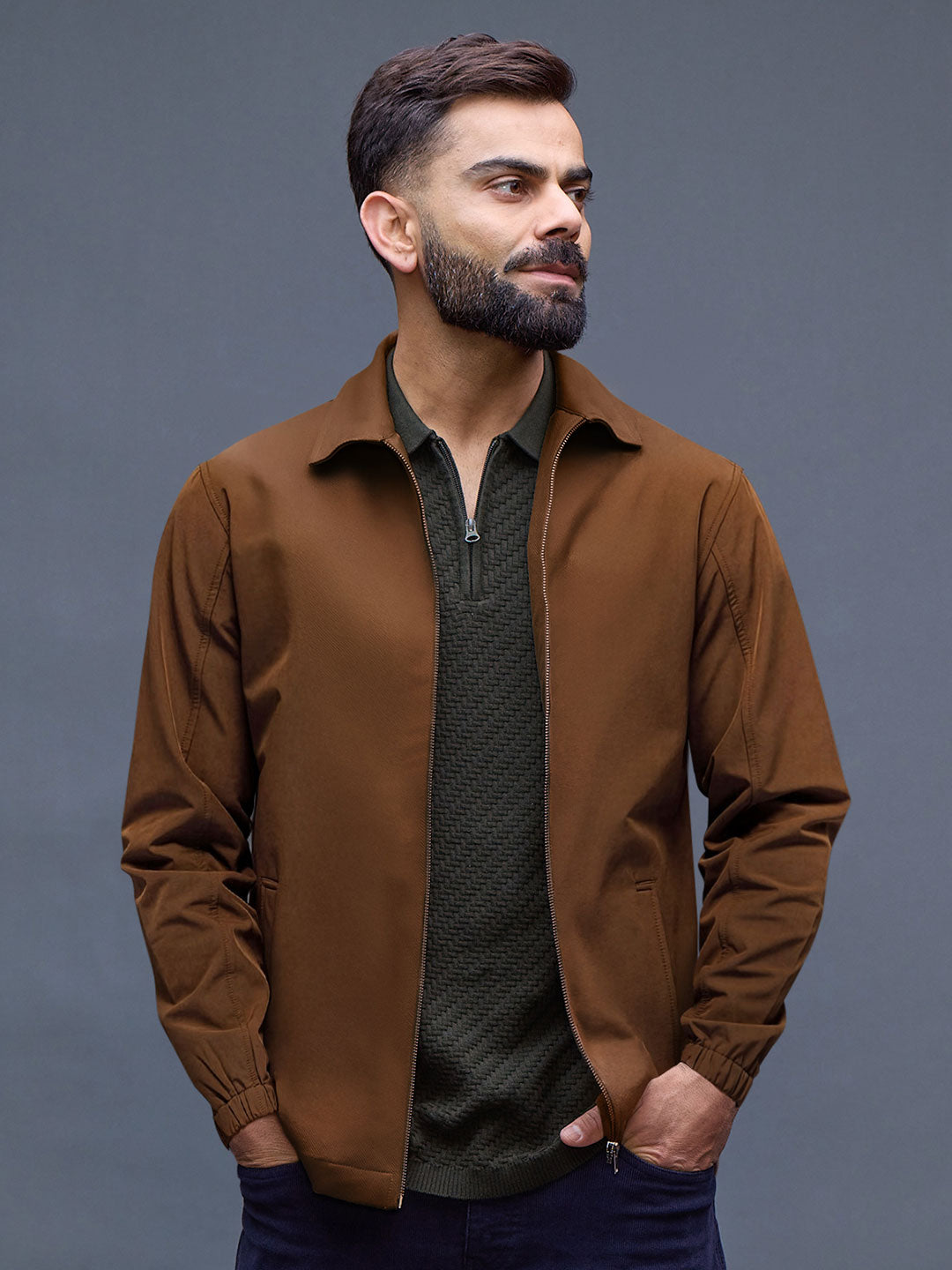 Men's Regular Fit Zip-up Jacket | Brown – Wrogn