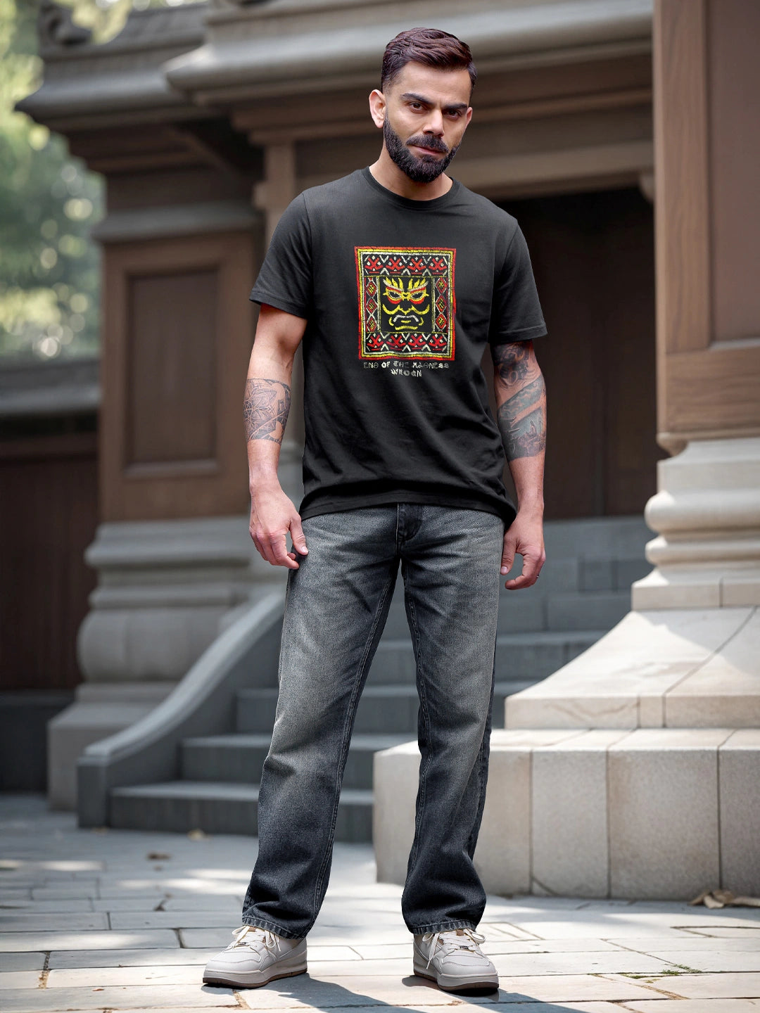 Mythical Face Graphic Crew Neck T-Shirt In Slim Fit | Black – Wrogn